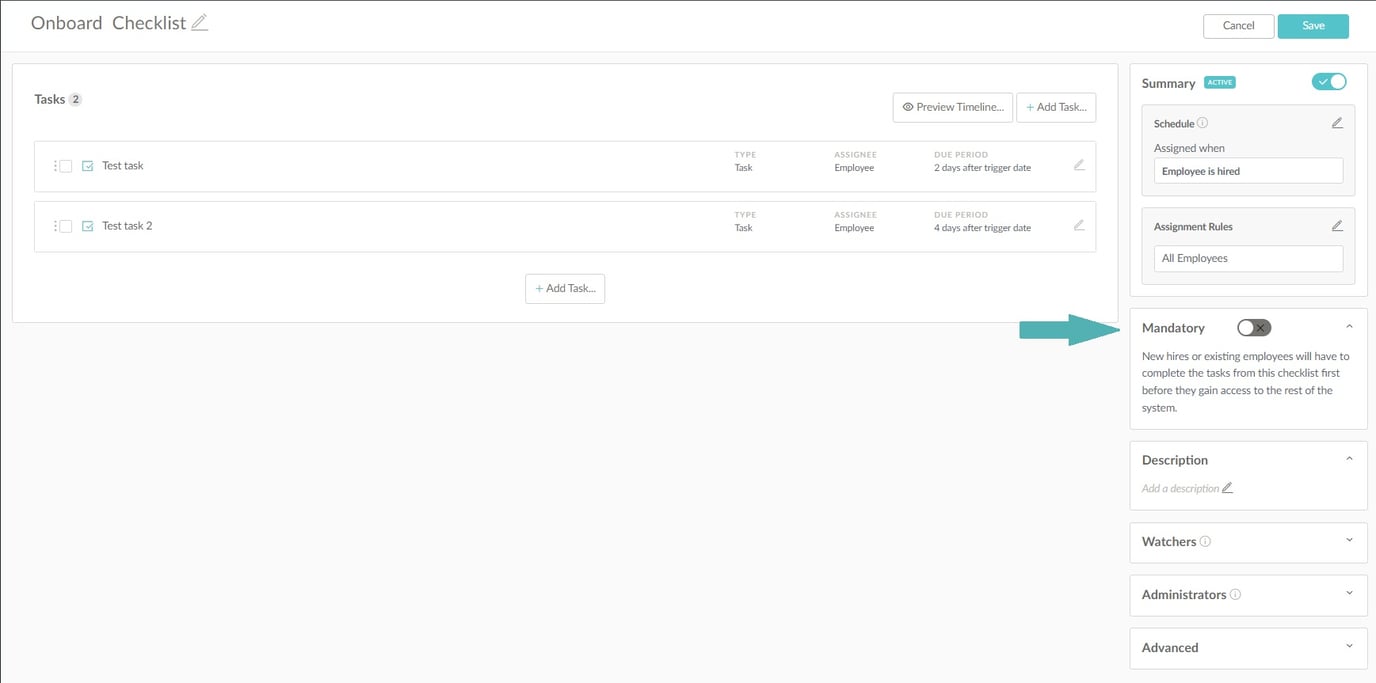 How to create a Mandatory Checklist?